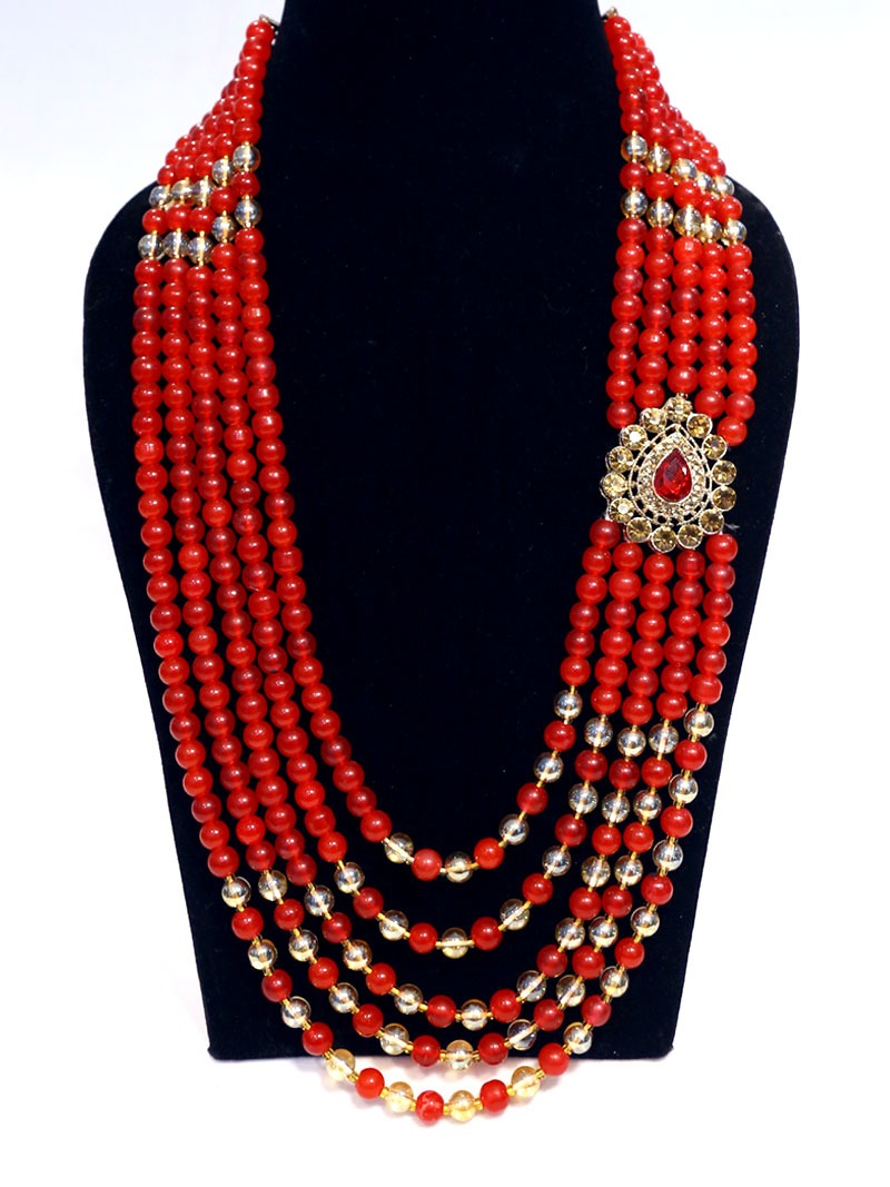 Layered Red and Golden Pearl Mala | Mubarkaan Store